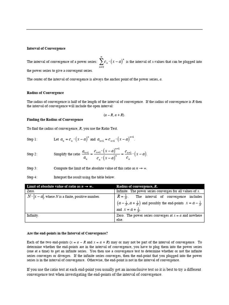 Interval and Radius of Convergence | PDF | Power Series | Limit ...