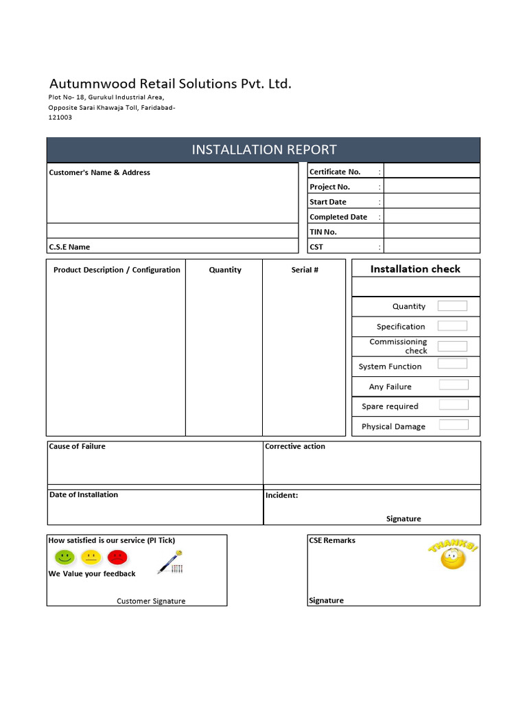 Installation Report for Autumnwood Solutions | PDF