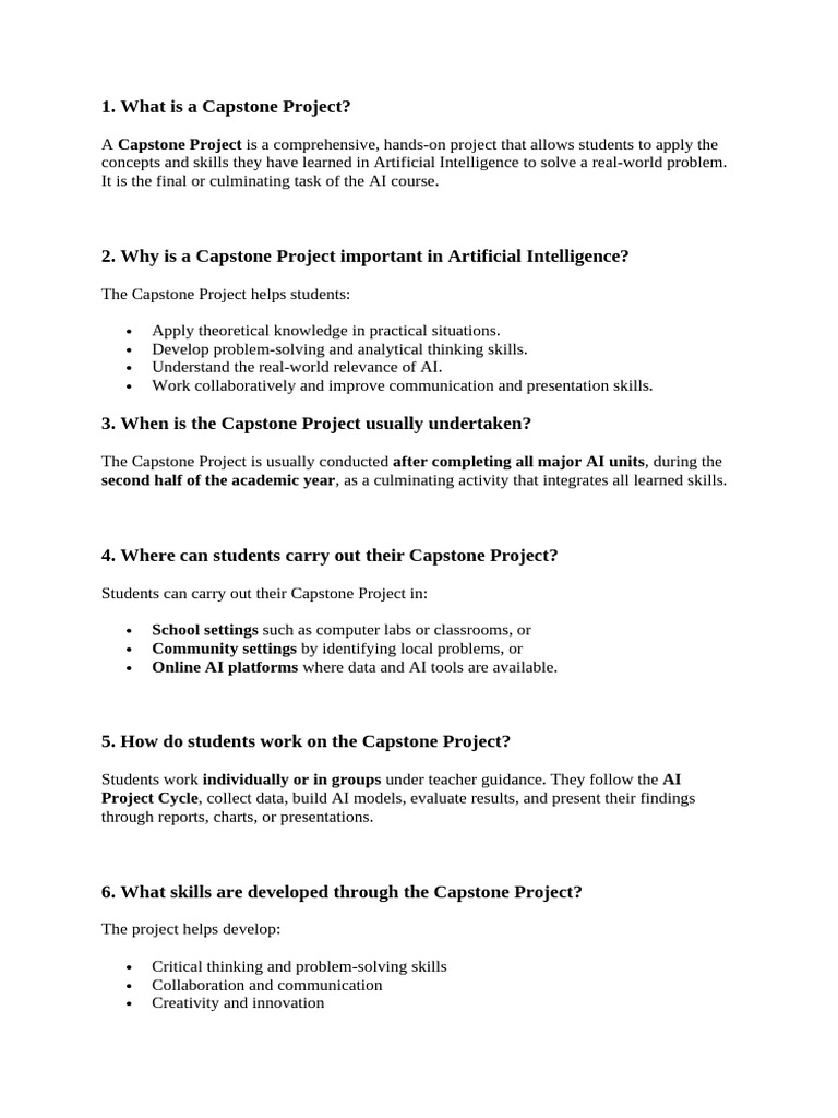 Capstone Projects in Artificial Intelligence | PDF