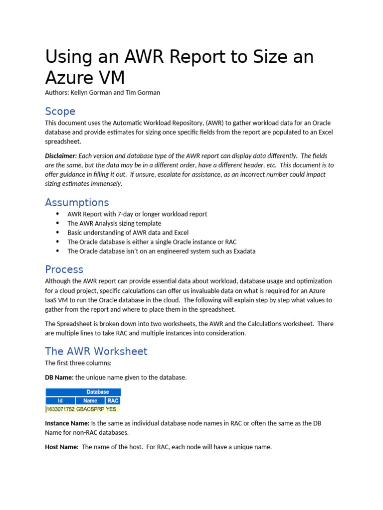 AWR Report Guide for Azure VM Sizing | PDF | Central Processing Unit ...
