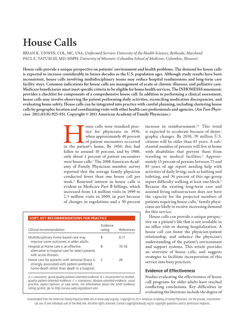 2011 - Unwin and Tatum - House Calls | PDF | Palliative Care | End Of ...
