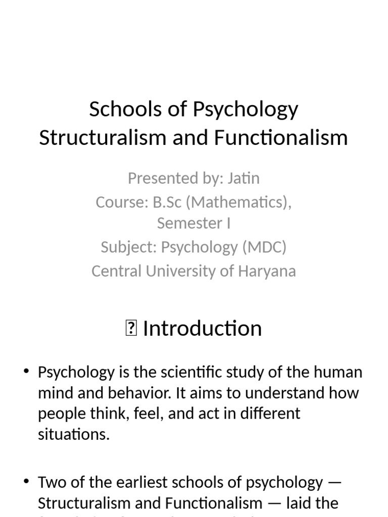 Structuralism vs Functionalism in Psychology | PDF