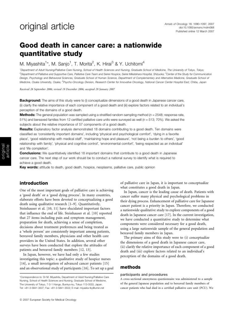 Good Death in Japanese Cancer Care Study | PDF | Palliative Care | End ...