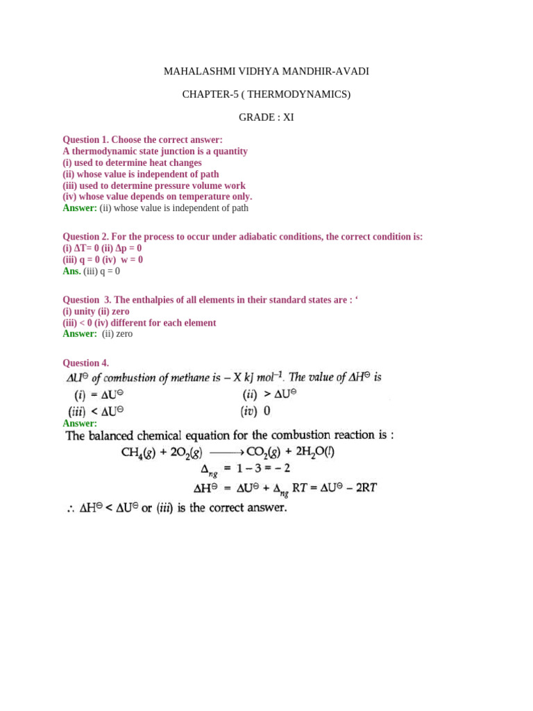 Thermodynamics Questions for Grade XI | PDF | Temperature | Heat