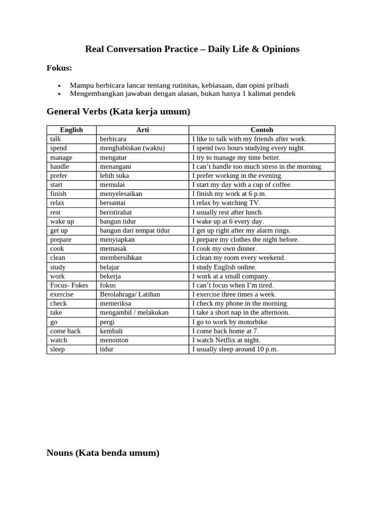 Daily Life Conversation Practice Guide | PDF | Linguistic Morphology ...