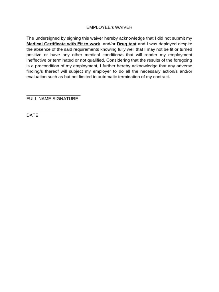 Employee Waiver - Health Declaration For Medical | PDF