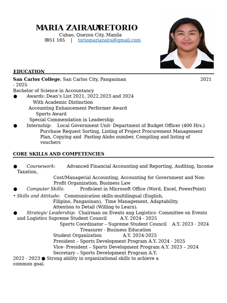 CV - Torio, Maria Zaira A. | PDF