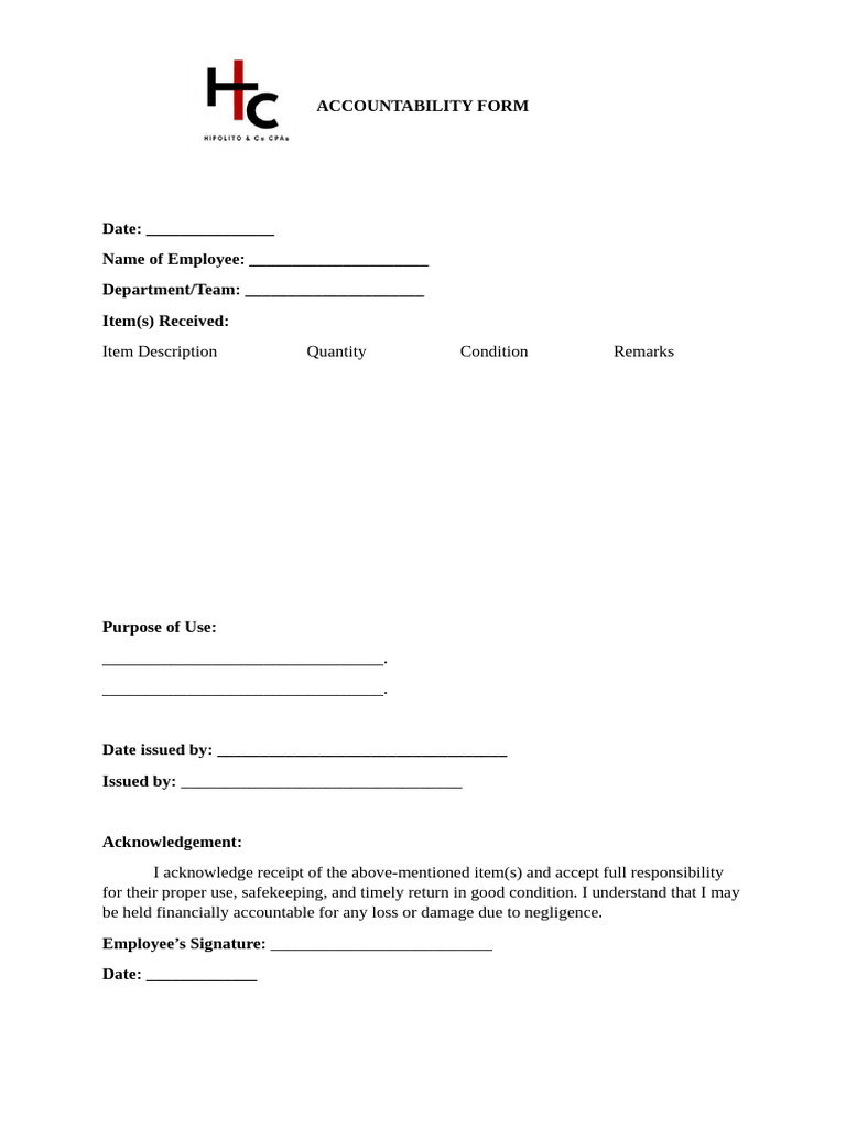 Employee Accountability Form Template | PDF