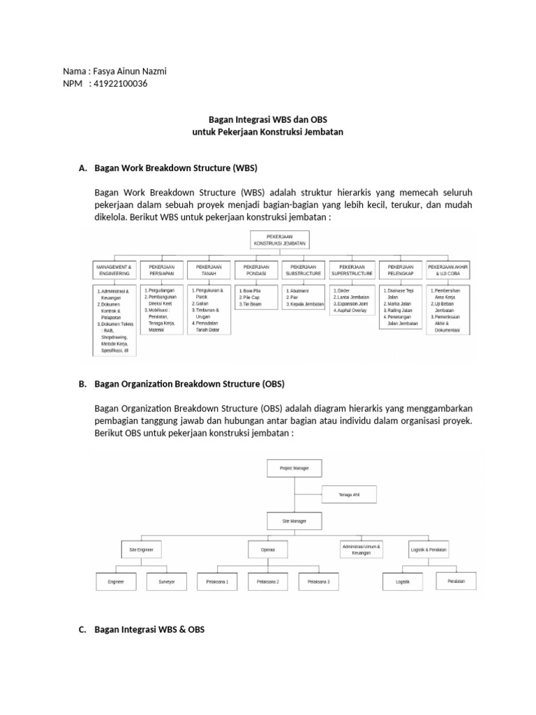 Integrasi WBS dan OBS Konstruksi Jembatan | PDF