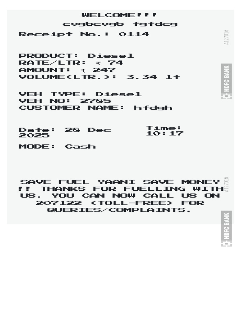 Diesel Purchase Receipt - ₹ 247 | PDF