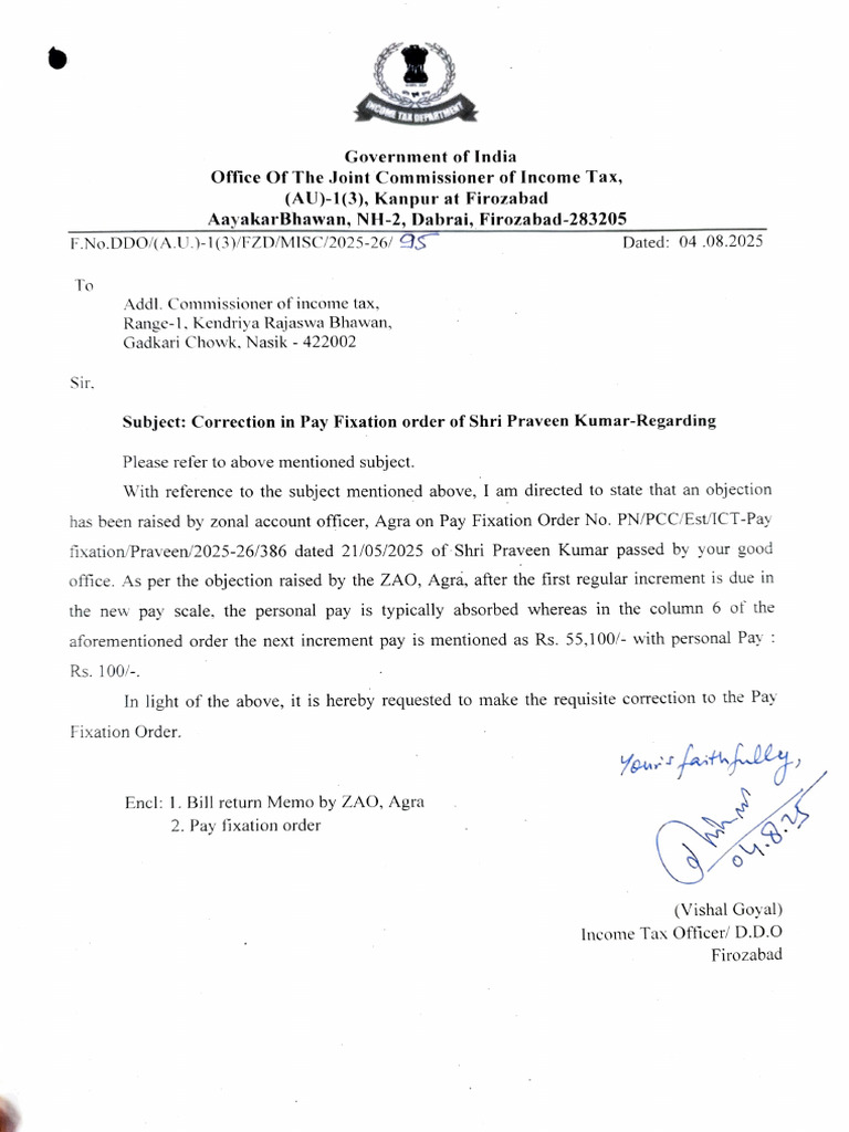 Correction in Pay Fixation Order | PDF | Income | Payments