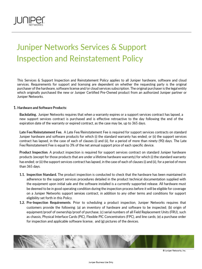 Juniper Support Reinstatement Policy | PDF | Fee | Subscription ...