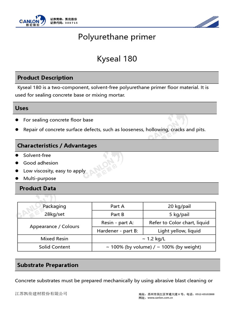 Kyseal 180 Polyurethane Primer Guide | PDF | Concrete | Liquids