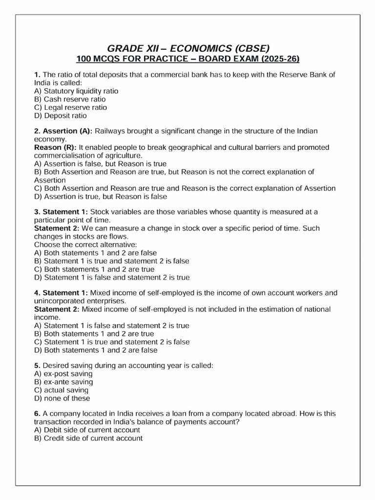ECONOMICS MCQ For Practice - 2025-2dnjndn6 | PDF