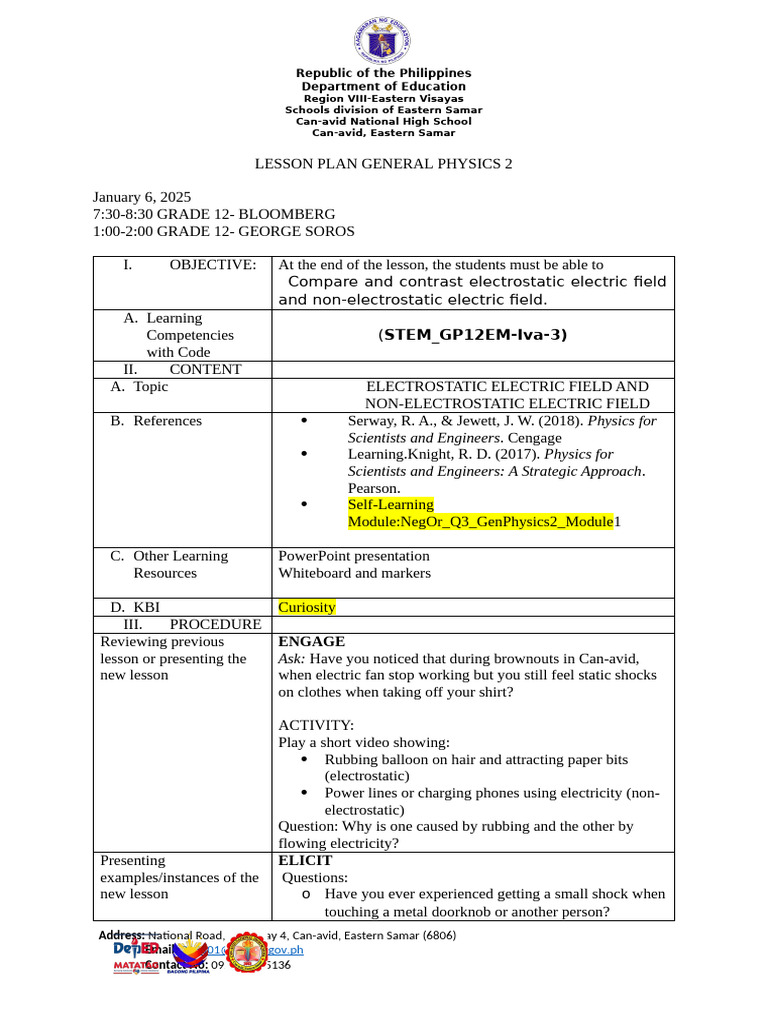 LP GEN PHYSICS 2 Contextualized 1 | PDF | Electric Field | Electricity