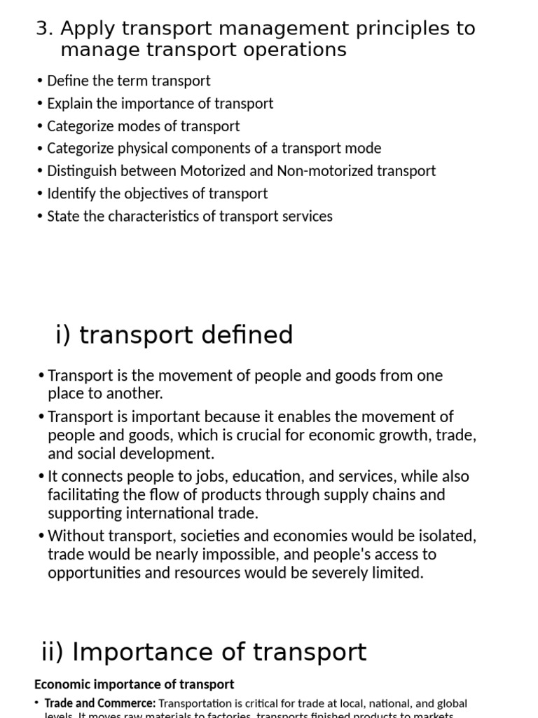 3apply Transport Management Principles To Manage Transport Operations ...