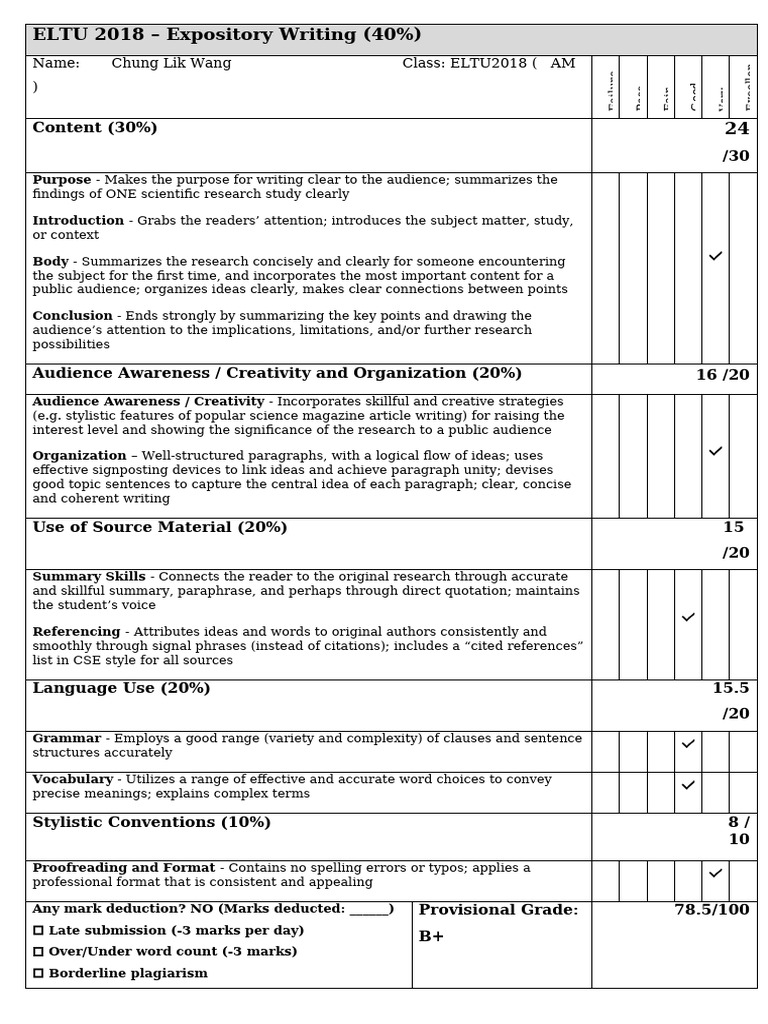 ELTU 2018 Expository Writing Assessment | PDF | Paragraph | Plagiarism