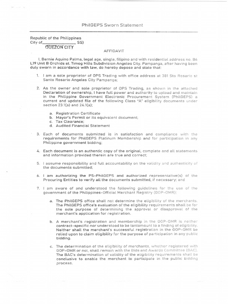 PhilGeps Sworn Statement | PDF