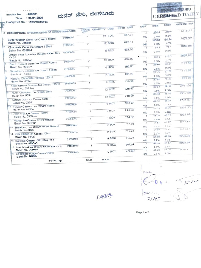 Ice Cream Invoice Details and Specifications | PDF | Dairy | Foods