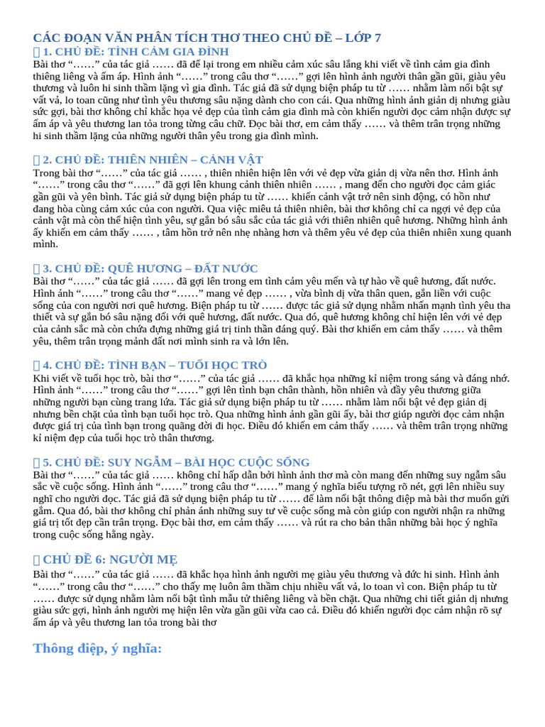 Doan Van Phan Tich Tho Theo Chu de Lop 7 | PDF
