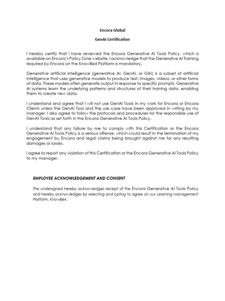 Encora GenAI Certification Acknowledgment | PDF