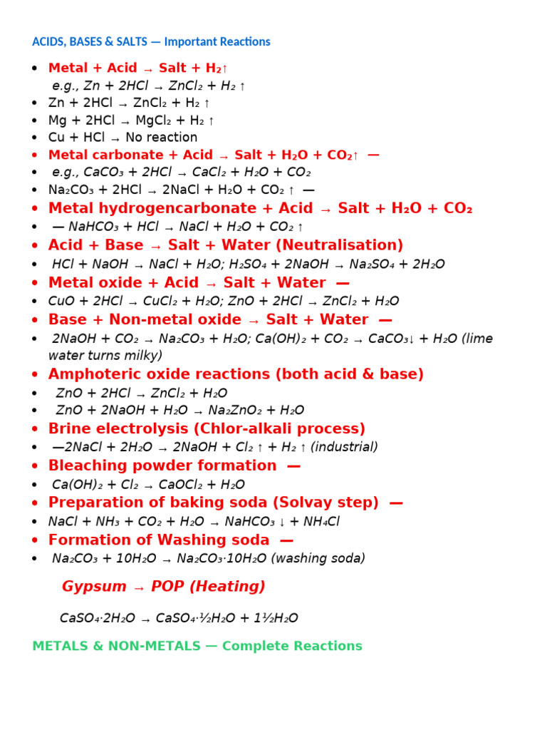 Key Reactions of Acids, Bases, and Salts | PDF | Redox | Iron