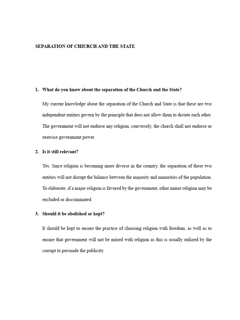 Separation of Church and State | PDF