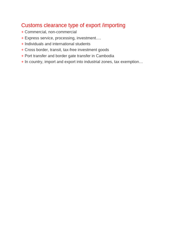 Customs Clearance Type of Export | PDF