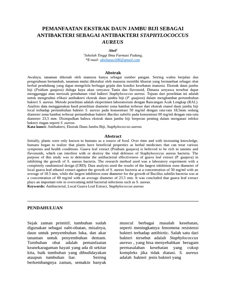 Pemanfaatan Ekstrak Daun Jambu Biji Sebagai Antibakteri Sebagai ...