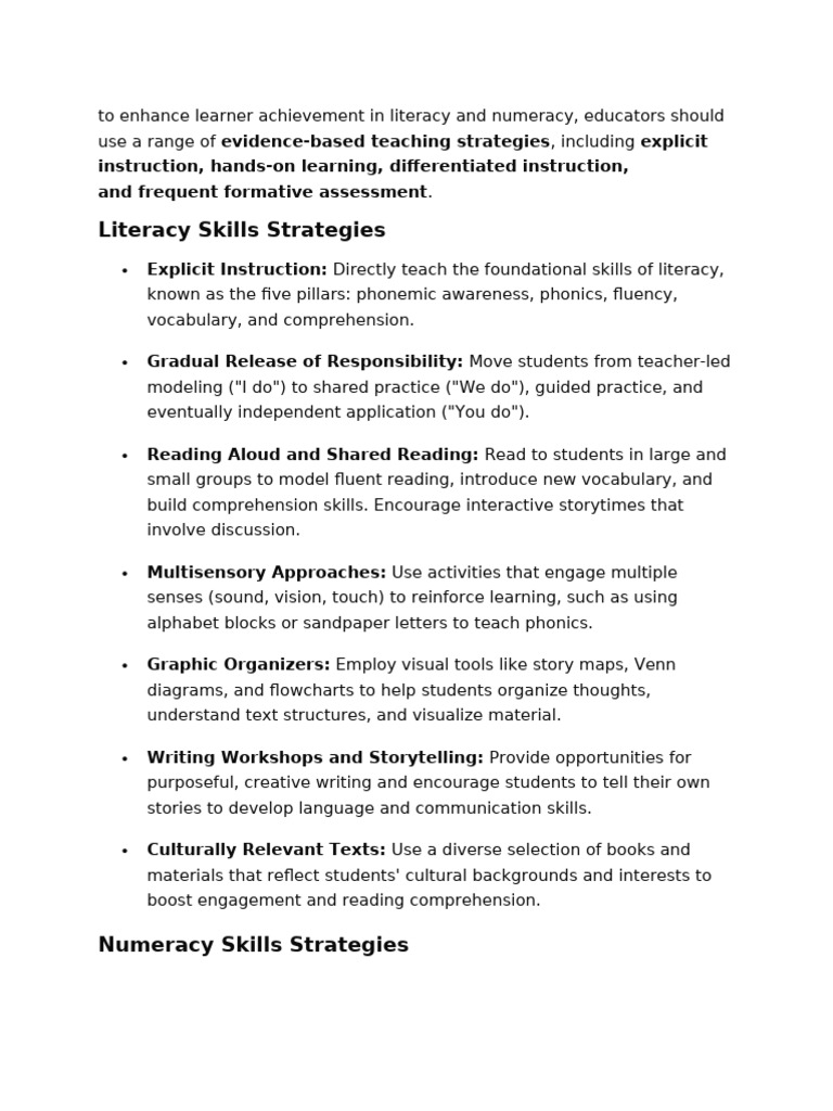 Evidence-Based Literacy and Numeracy Strategies | PDF | Phonics | Learning