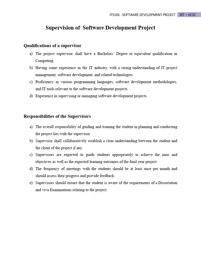 Software Project Supervisor Qualifications | PDF