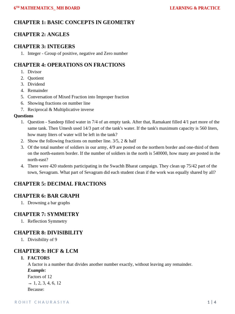 6th Grade Math Concepts & Practice | PDF | Ratio | Numbers