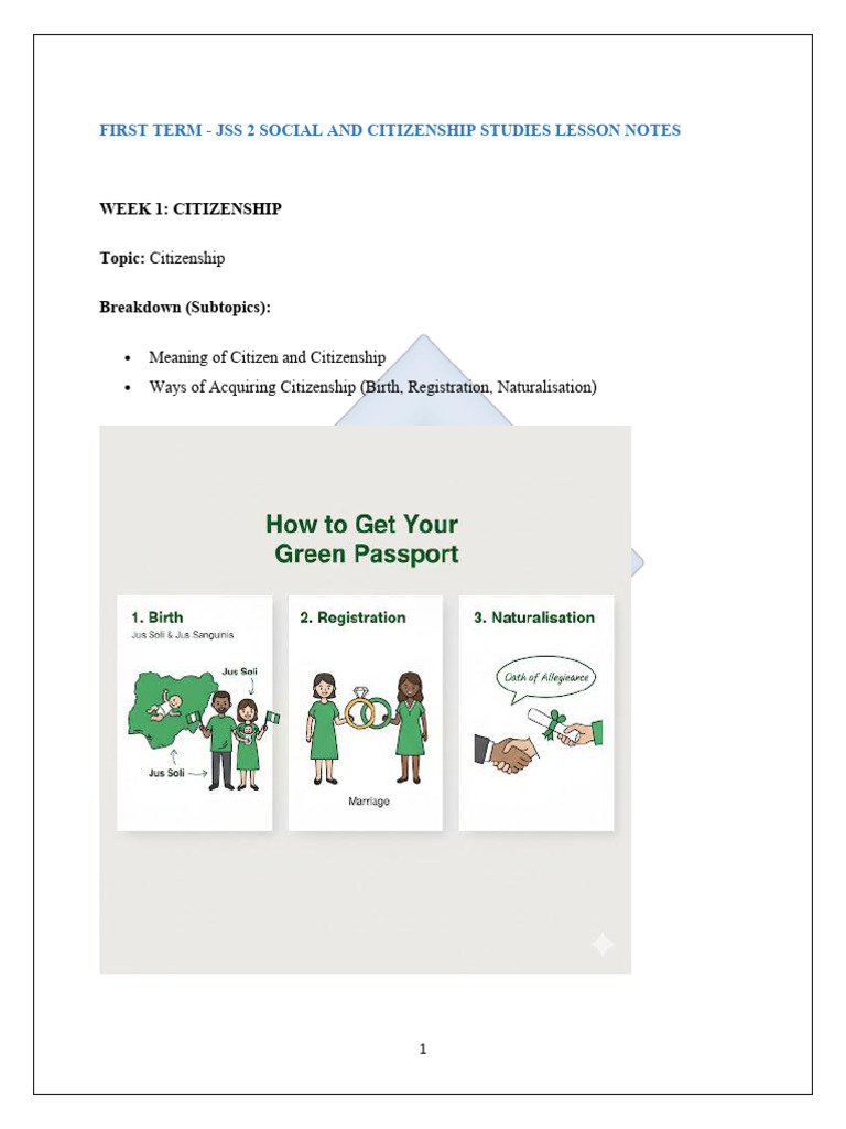 Jss 2 Social and Citizenship Studies Lesson Notes | PDF | Human ...