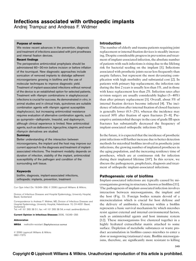 Infections Associated With Orthopedic Implants.7 | PDF | Infection ...