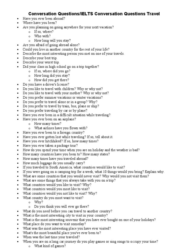 IELTS Travel Conversation Questions | PDF | Tourism | Verb