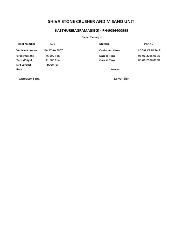 Local Cash Sale Receipt for P Sand | PDF