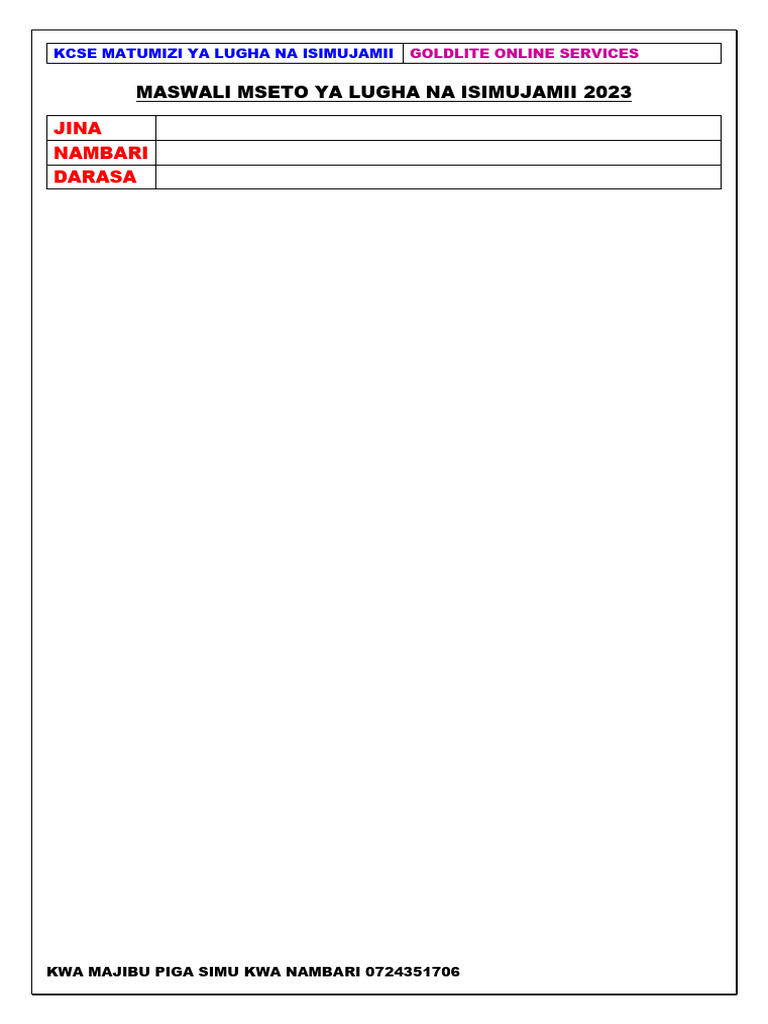 K.maswali Mseto Ya Lugha Na Isimujamii | PDF