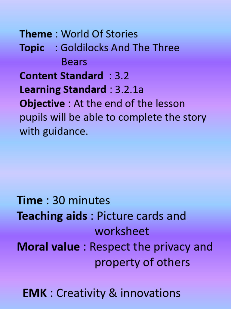 Goldilocks Story Lesson Plan | PDF | Goldilocks And The Three Bears
