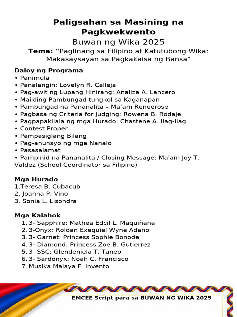 Paligsahan Masining Na Pagkwekwento | PDF