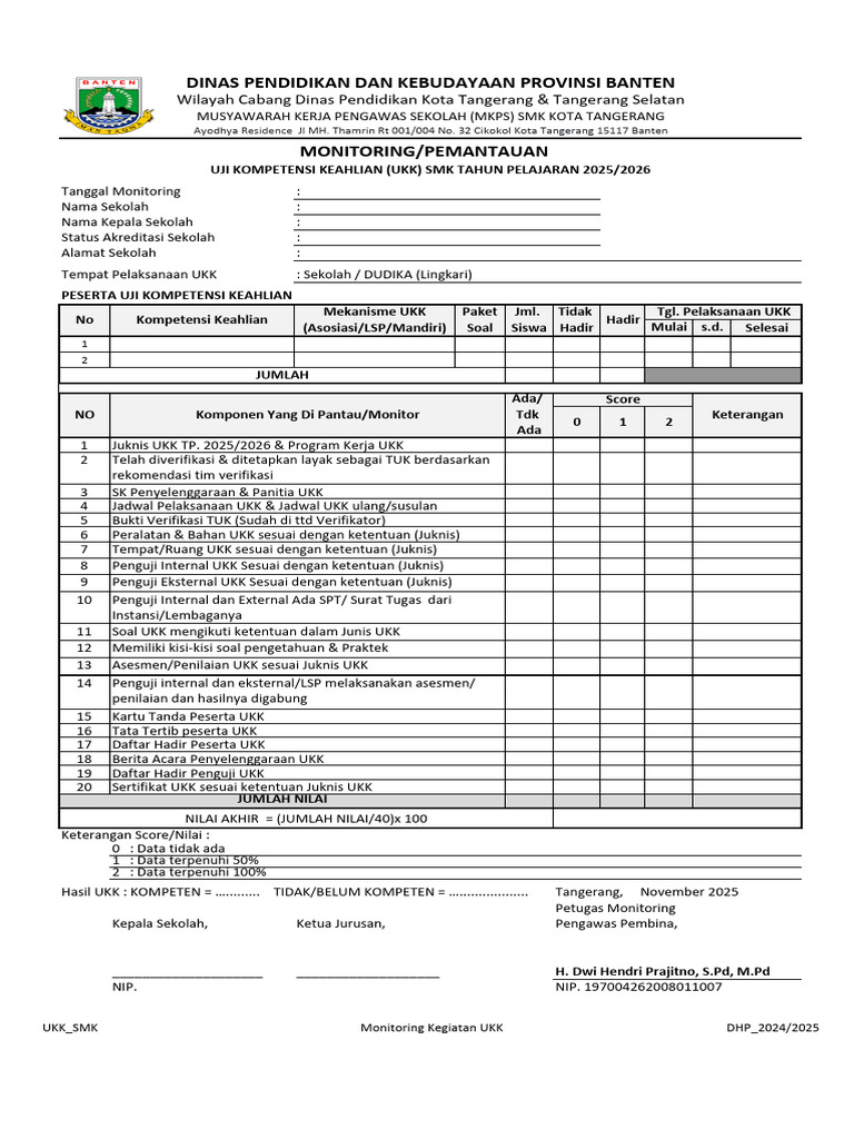 Monitoring UKK SMK 2025/2026 | PDF