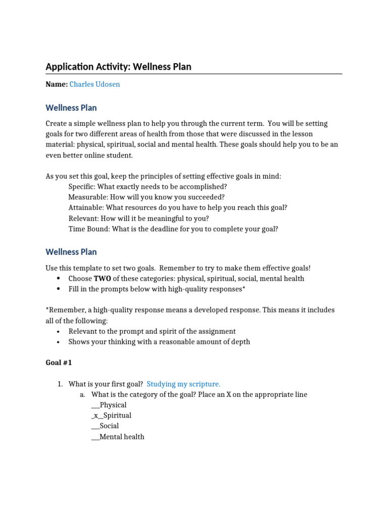Wellness Plan for Online Students | PDF | Goal | Disciplines