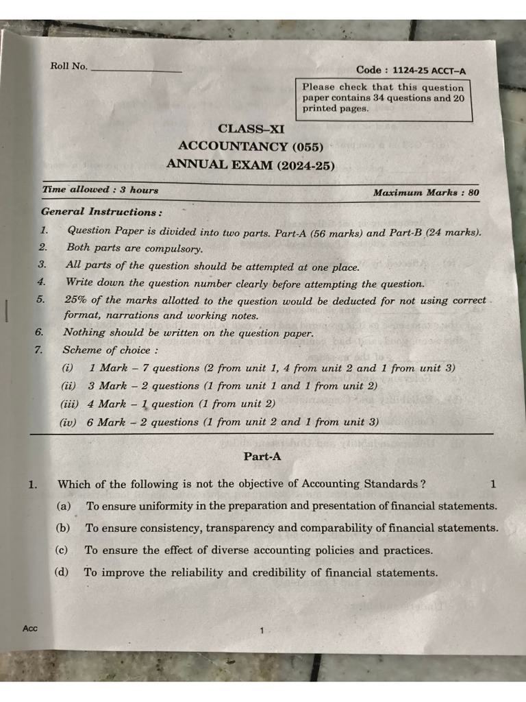 Accountacy Paper 2024-25 | PDF