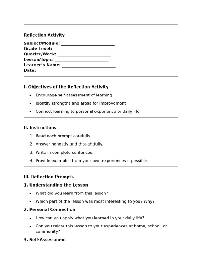 Reflection Activity | PDF