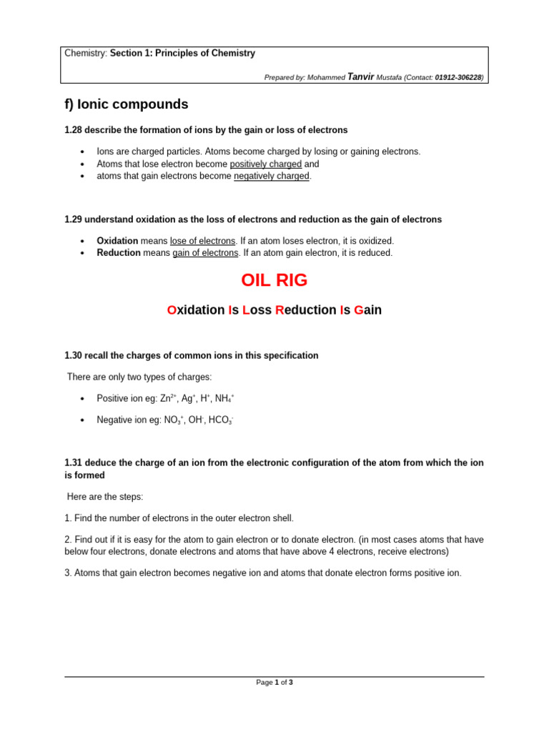 00 EdExcel Chemistry Section 1-f Ionic Compounds | PDF | Ion | Ionic ...