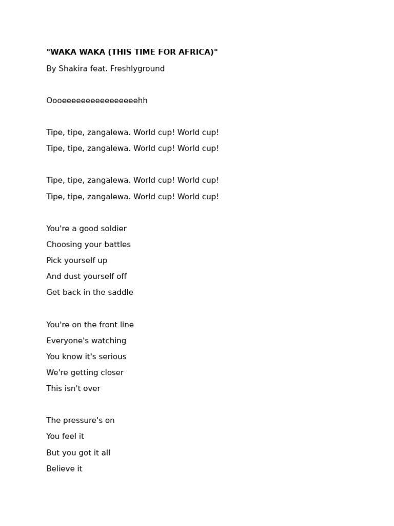 Waka Waka: Anthem for Africa | PDF