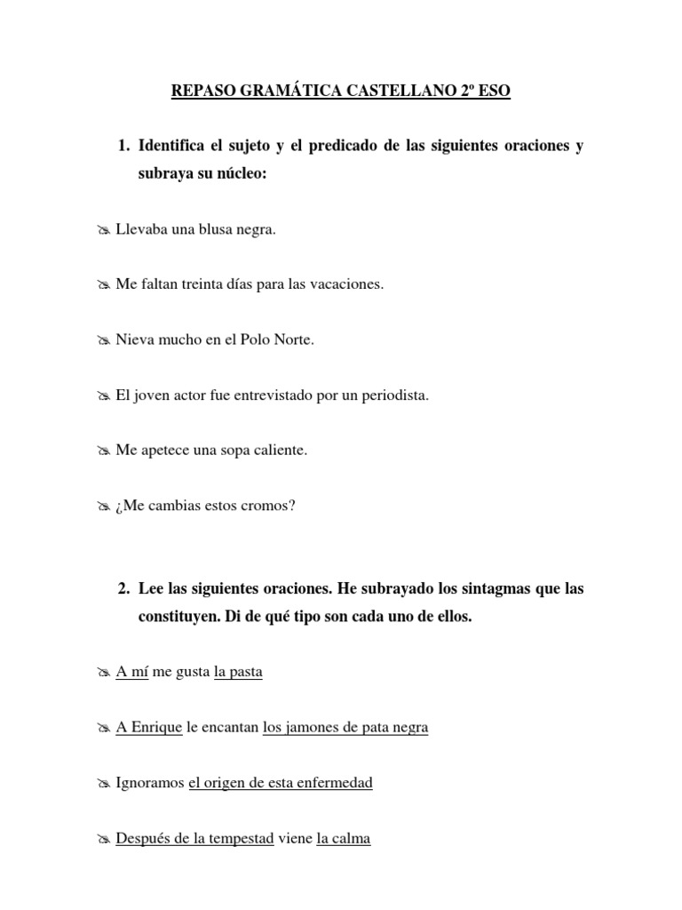 REPASO GRAMÁTICA CASTELLANO 2º ESO pel final | Oración (Lingüística ...
