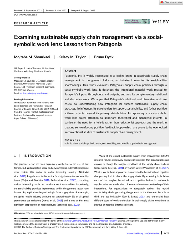 Bus Strat Env - 2023 - Shourkaei - Examining Sustainable Supply Chain ...