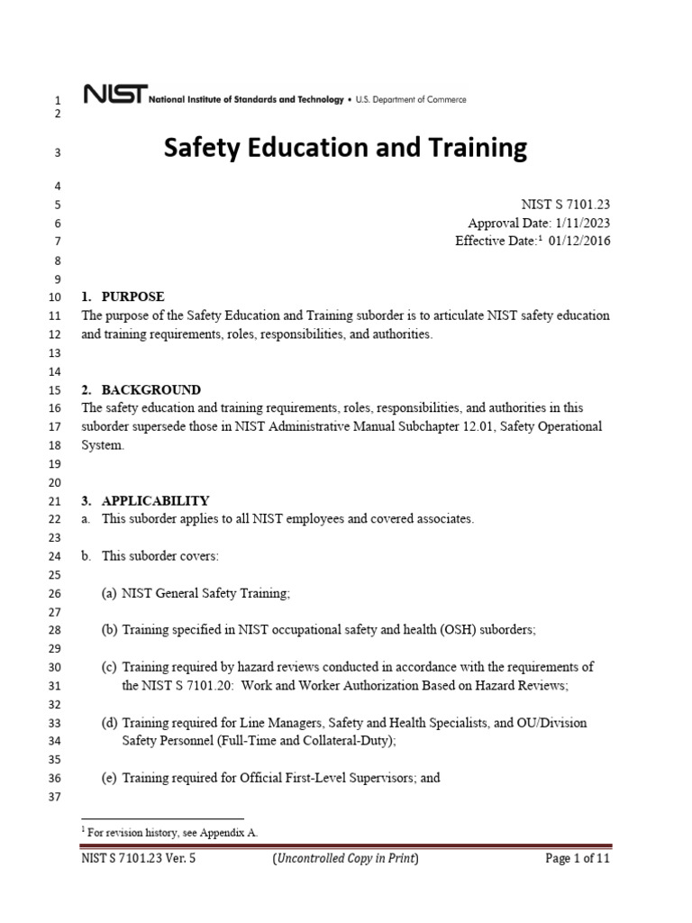 FINAL---NIST S 7101-23_Safety Education and Training_011123 | PDF ...