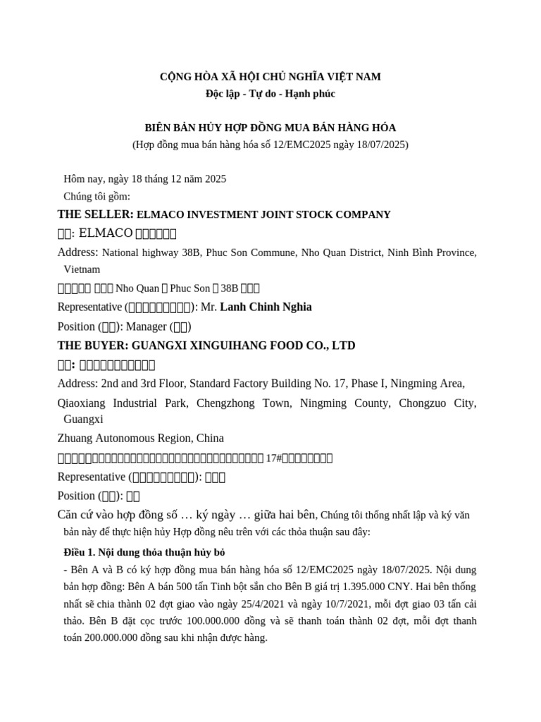 Mau Bien Ban Huy Hop Dong | PDF