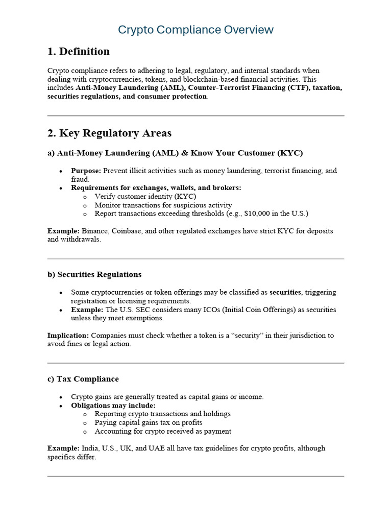 Crypto Compliance Overview | PDF | Cryptocurrency | Regulatory Compliance